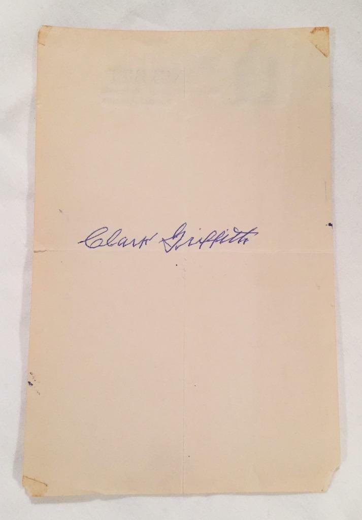 Clark Griffith Signed / Autographed Vintage Letterhead for Angebilt ...