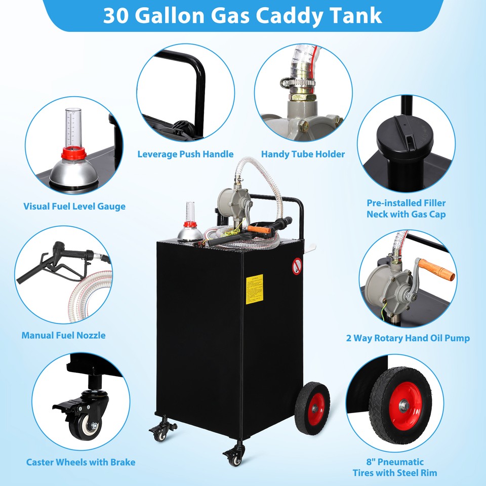 30 Gallon Fuel Gas Caddy Diesel Oil Transfer Tank 4 Wheels Portable ...