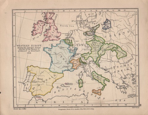 1899 VICTORIAN HISTORICAL MAP ~ WESTERN EUROPE TREATIES UTRECHT ...