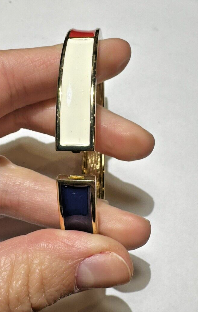 Patriotique Rouge Blanc Émail Bleu Or Ton Drapeau USA Bracelet Push En ...