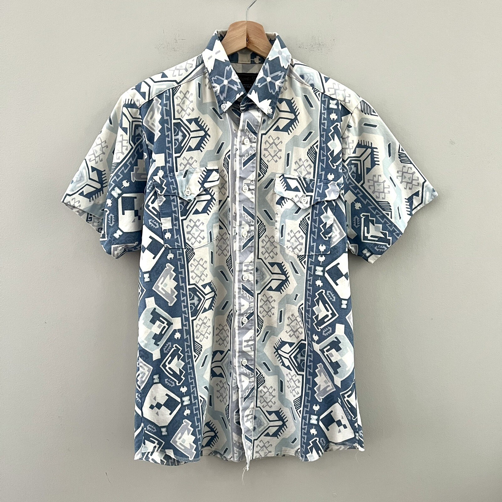 VTG Panhandle Slim Western Aztec Blue Pattern Button Shirt – Size 15.5 ...