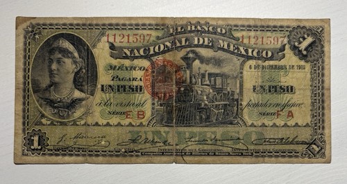 Mexico 1915 1 Peso Banknote (Banco Nacional de Mexico) | eBay