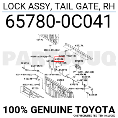 657800C041 Genuine Toyota LOCK ASSY, TAIL GATE, RH 65780-0C041 | eBay