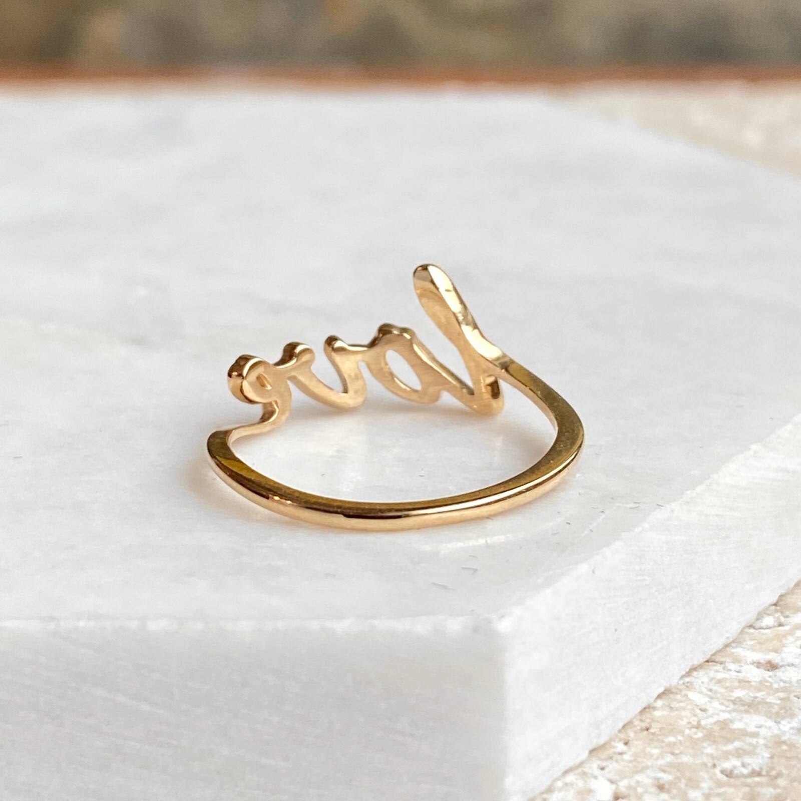 14 KT Yellow Gold "Love" Script Style Band MM Ring NEW....... LOVE WORD ...