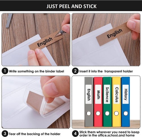 10 x Clear Self Adhesive Binder Filing Pockets Sleeves Spine Label ...