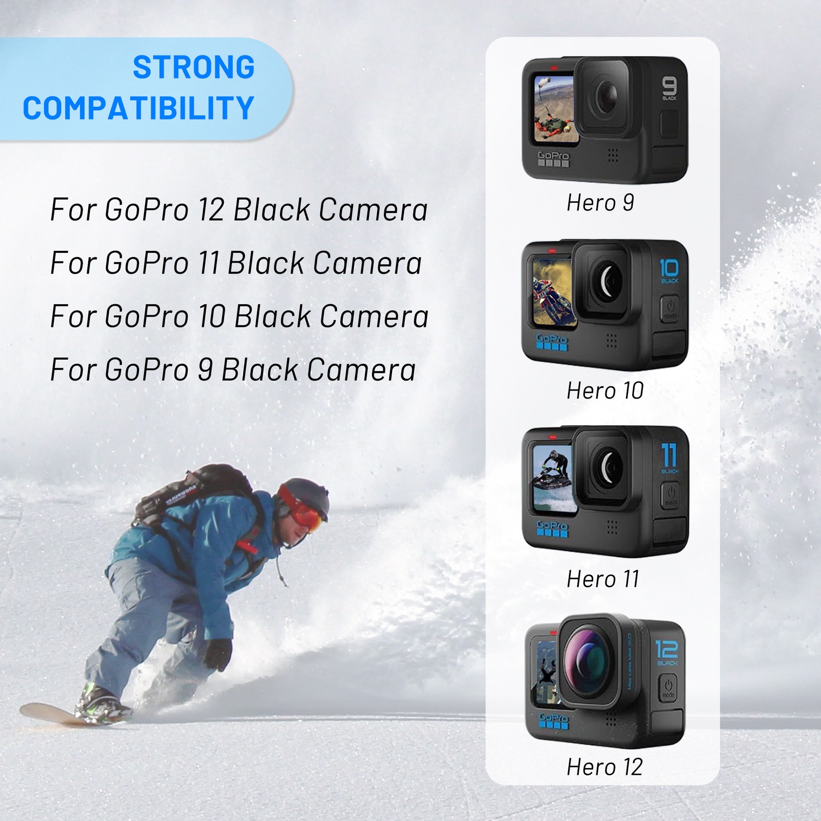 3-Pack Hero 10 Batteries for GoPro Hero 12, Hero 11, Hero 10, Hero 9 ...