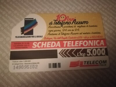 Scheda Carta Telefonica Telecom scad. 31/12/99 L. 5000 IL TELEFONO ...