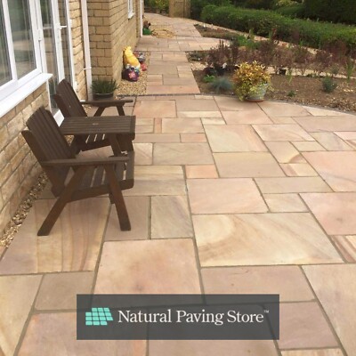 Natural Indian Sandstone Paving Camel Buff Patio Slabs Mixed sizes ...
