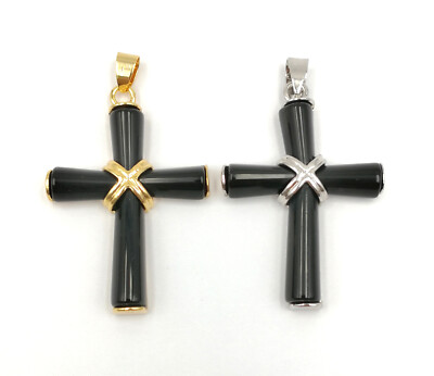 Black Agate Multicolor Green Purple Real Jade 18KGP Cross Xmas Pendant ...