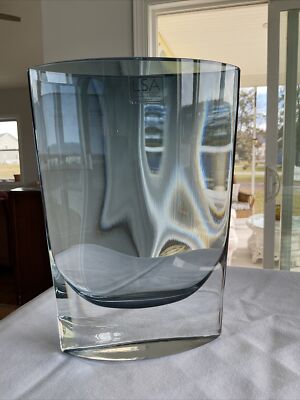 Smokey Blue Glass Vase Mouth Blown Modern~ LSA International Poland~8 ...