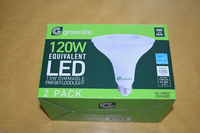 NEW GreenLite 15W 120W Equivalent Dimmable LED Floodlight 2-pack Bulbs ...