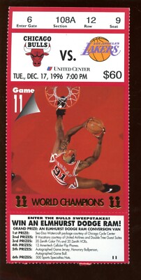 Dec 17 1996 NBA Ticket Lakers at Bulls Michael Jordan vs Kobe Bryant ...