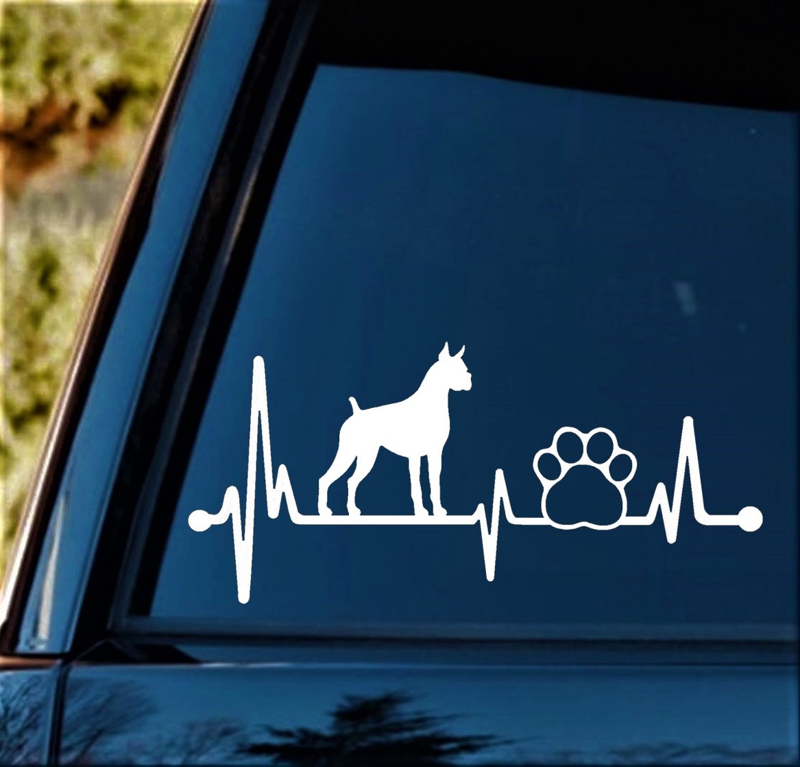Boxer Heartbeat Lifeline Dog Paw Decal Sticker for Car Window 8 Inch BG ...