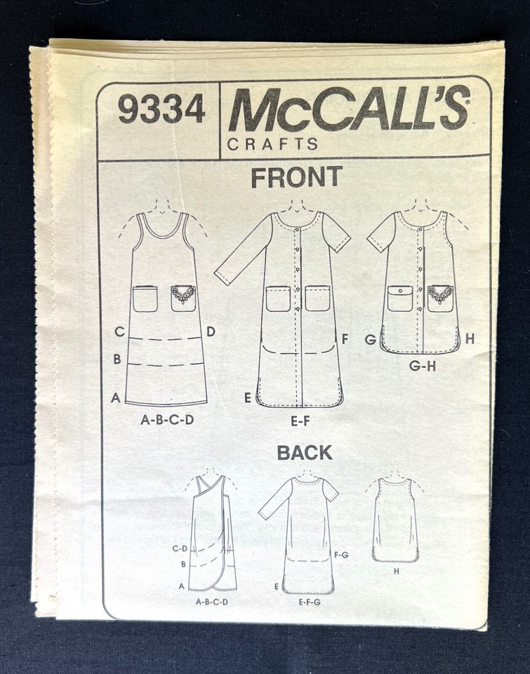 McCall's 9334 Misses Apron Crossback/Button Front/Smock 1998 Pattern S ...