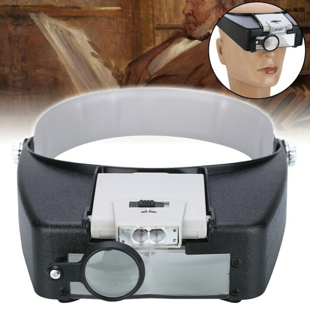 Head-Mounted Magnifier Jeweler Magnifying Glass 2 LED Lamp Loupe ...