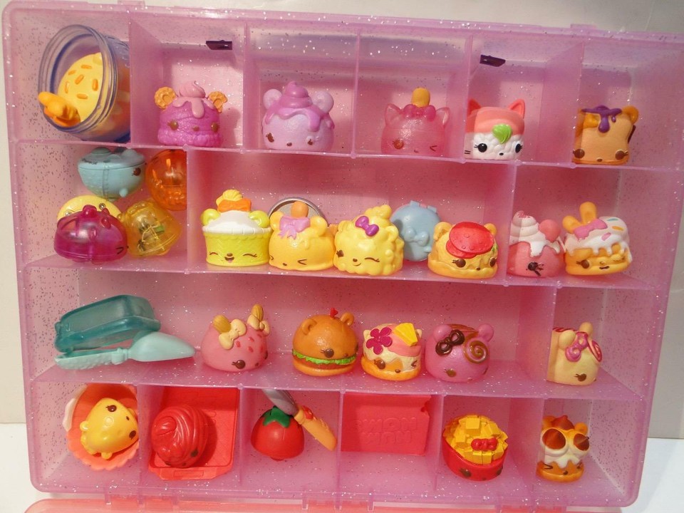 Shopkins My Kin Bin Pink Glitter Storage Bin with Some Shopkins ...