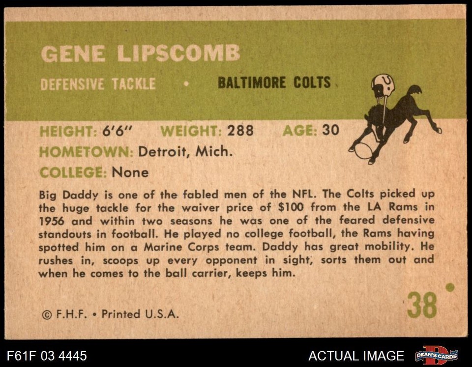 1961 Fleer #38 Gene Lipscomb Colts None 6 - EX/MT | eBay