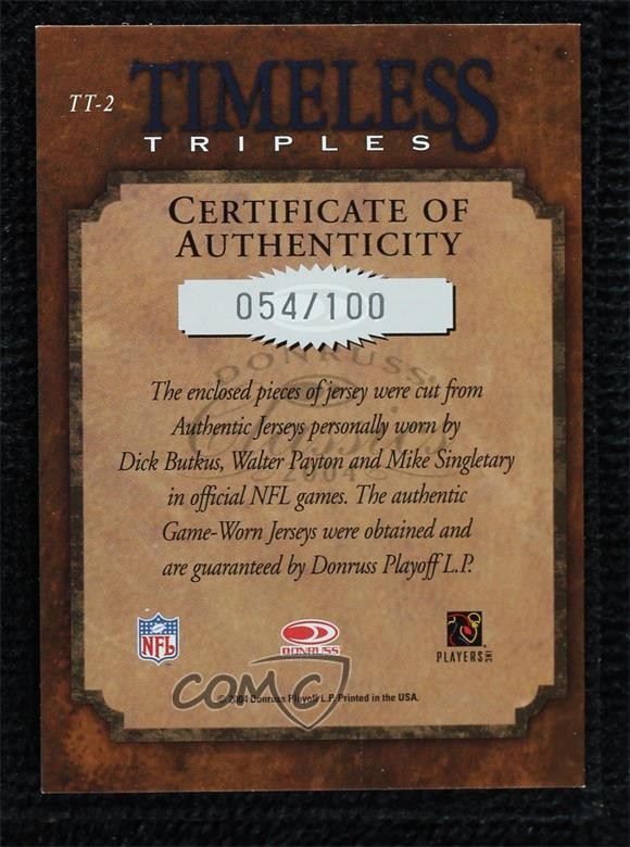 2004 Donruss Classics Timeless Triples Dick Butkus Walter Payton Mike ...