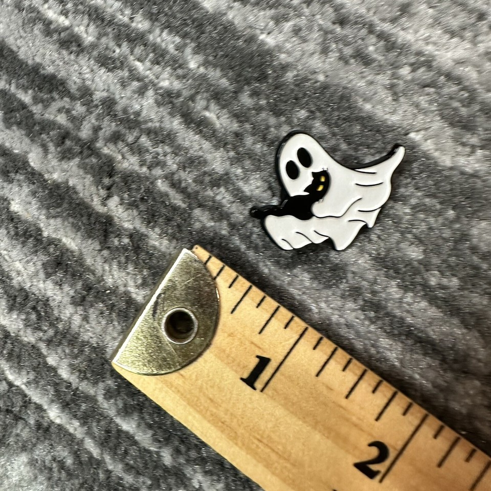Enamel Pin Ghost Carrying Cat Black Kitten Brooch Lapel Badge Jewelry ...
