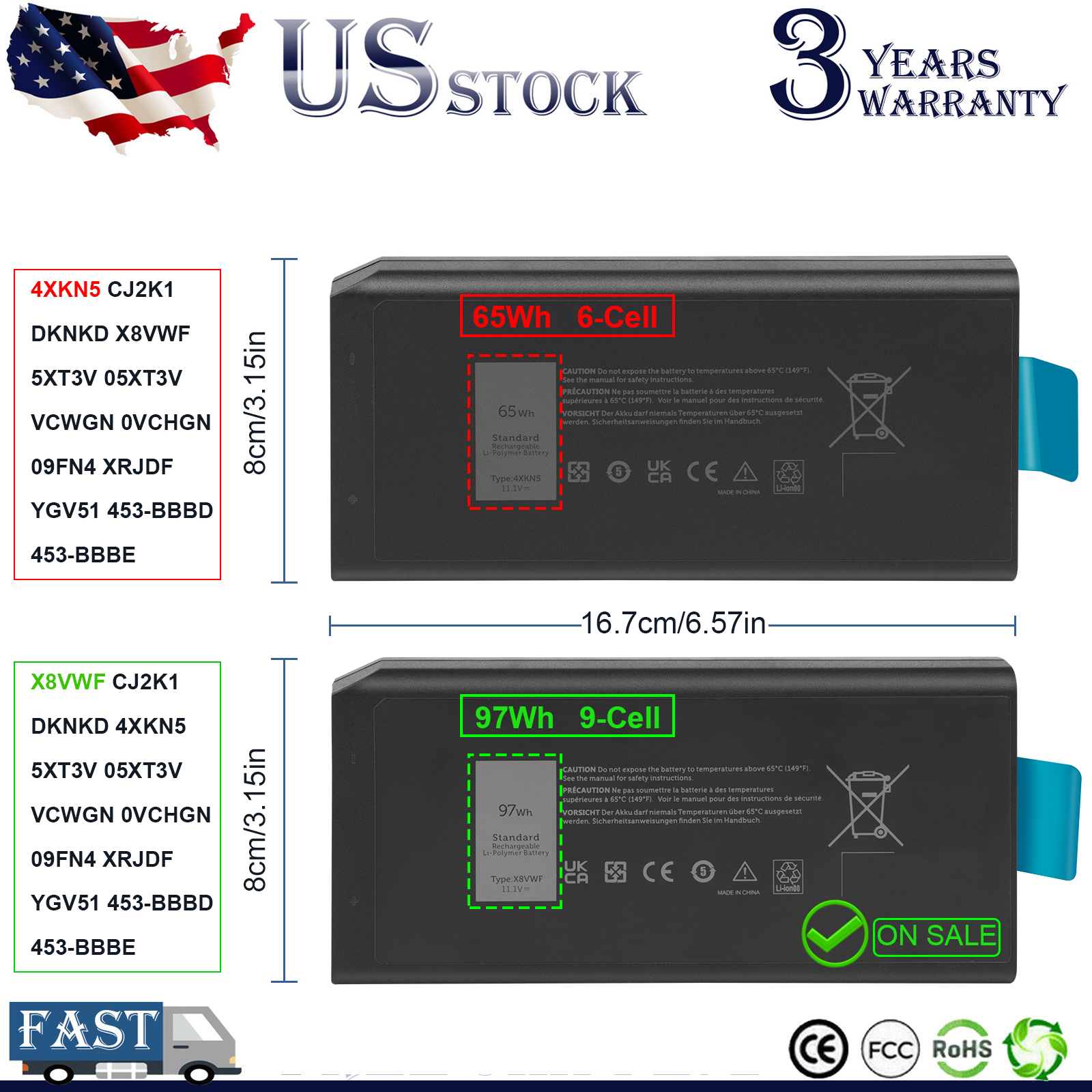 X8VWF 4XKN5 Battery For Dell Latitude 14 Rugged 5404 5414 E5404 7404 ...