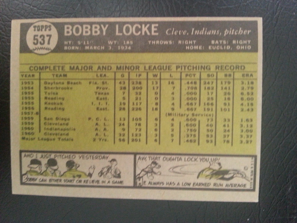 1961 Topps baseball EX-EX+ Set Break RARE HIGH NUMBER #537 Bobby Locke ...