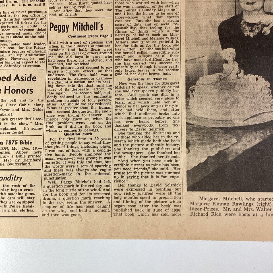 Gone With The Wind Atlanta GA Newspaper Front Page 1939 Dec 16 Mitchell ...