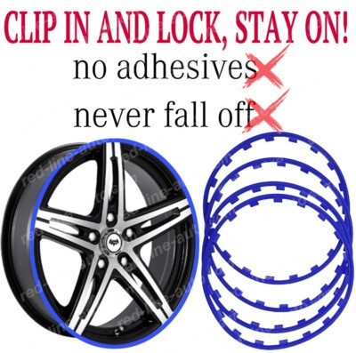 4 wheel alloy rim protector guard 17" inch BLUE Clip in Lock STAY ON NO ...