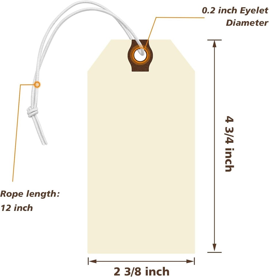 100 Pcs Manila Shipping Tags with Strings, 4 3/4" x 2 3/8". Hang Tags ...
