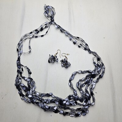 Handmade Ladder Trellis Ribbon Black and White Necklace Matching ...