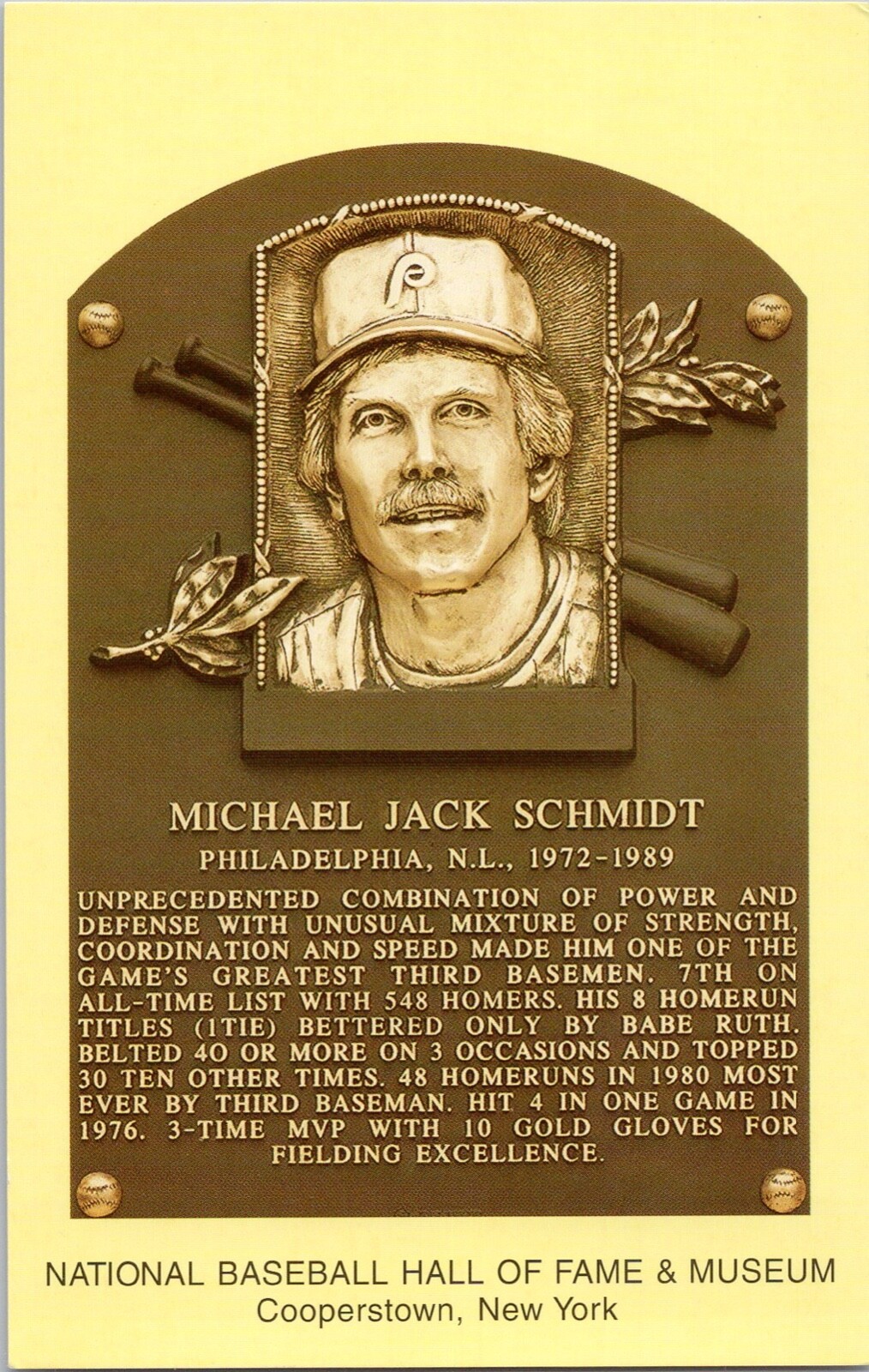 MIKE SCHMIDT Baseball HOF Plaque Postcard Postmarked on Induction Day ...