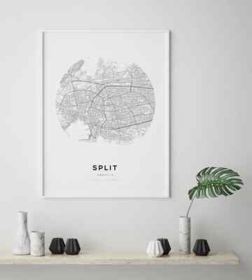 Split Map Print, Split Croatia, Map Print Art poster Choose your Size ...