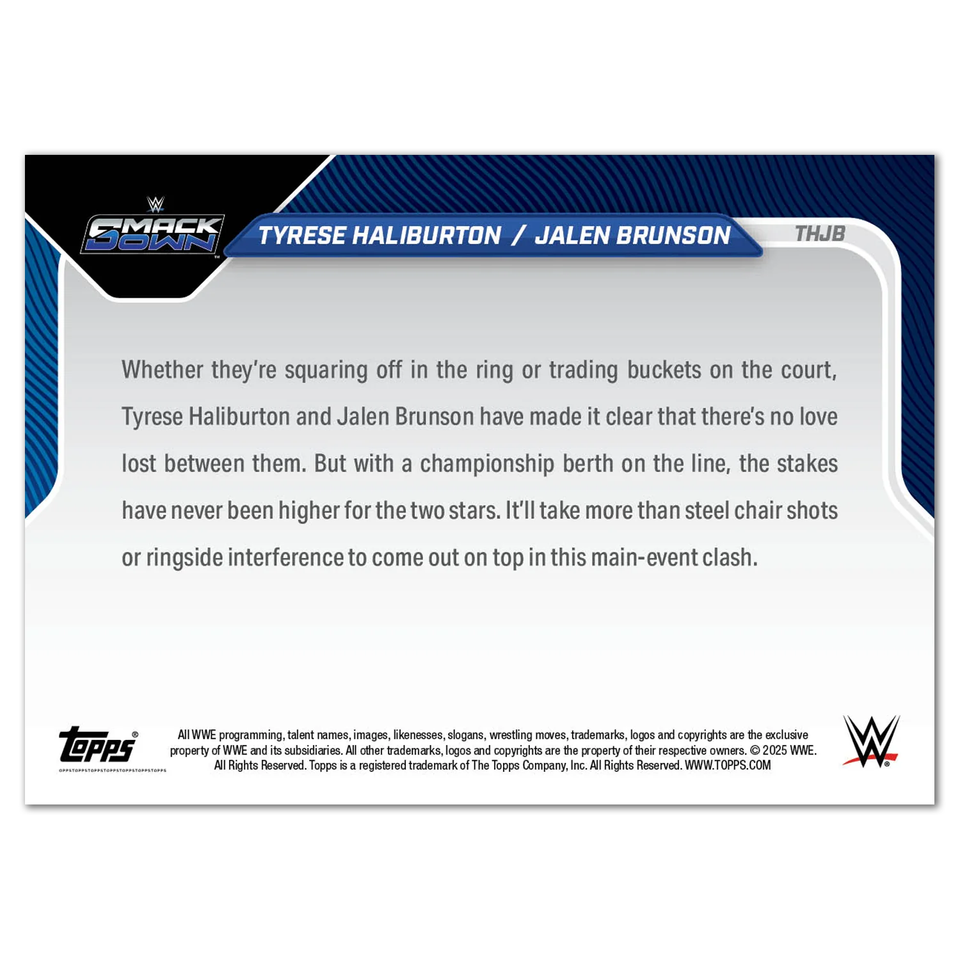 Tyrese Haliburton / Jalen Brunson 2025 WWE Topps NOW Card #THJB ...