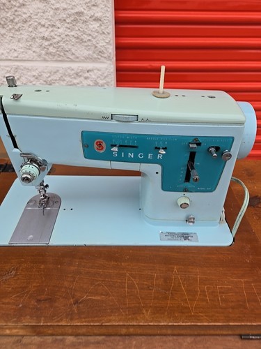 Vintage Singer Model 347 Sewing Machine w/ Pedal; Light Blue Color and ...