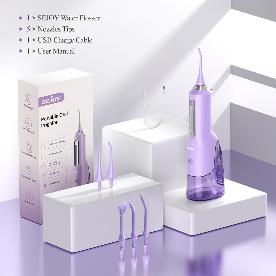 SEJOY Cordless Oral Teeth Irrigator Water Jet Dental Flosser 270ML ...