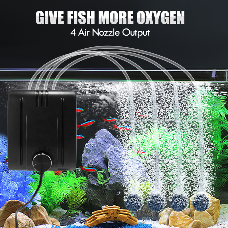 350 Gallon Adjustable Silent Air Pump Aquarium Fish Tank Oxygen Pump 4 ...