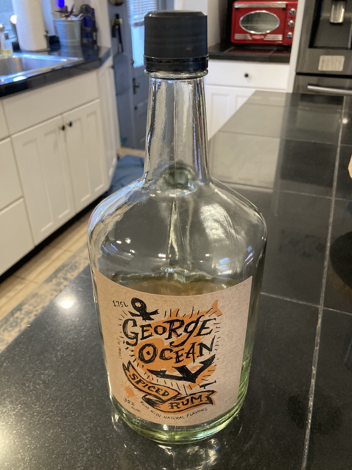 EMPTY GEORGE OCEAN Spiced Rum 1.75L Clear Glass Bottle with Cap Display ...