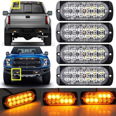 4X 12 LED Strobe Light Bar Truck Hazard Beacon Flash Warn Emergency ...