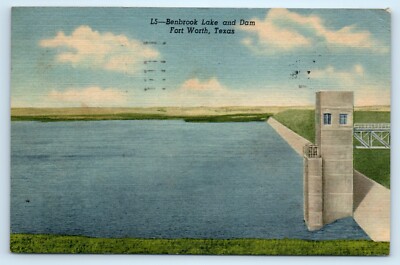 POSTCARD Benbrook Lake and Dam Fort Worth Texas Linen | eBay