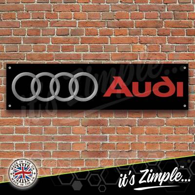 Audi Cars Logo Silver on Black Banner Garage Workshop Sign PVC ...