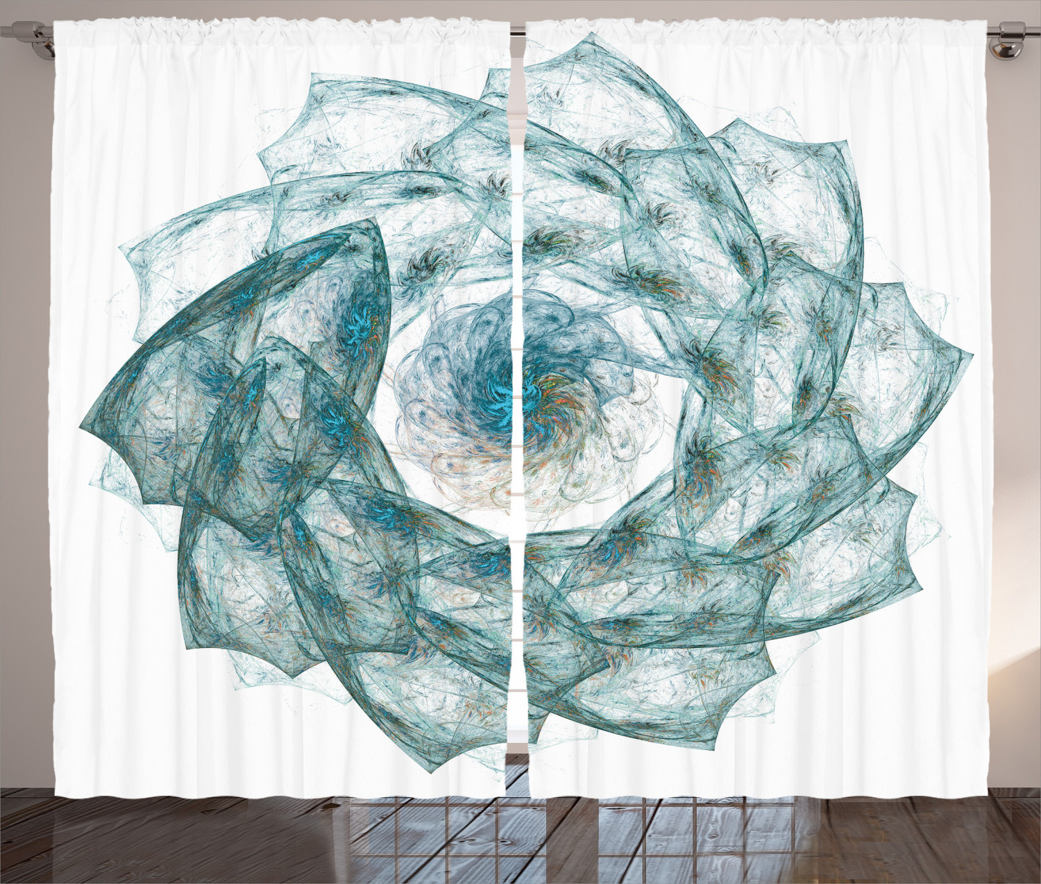 Teal Curtains Exquisite Flower Shaped Window Drapes 2 Panel Set 108x84 ...