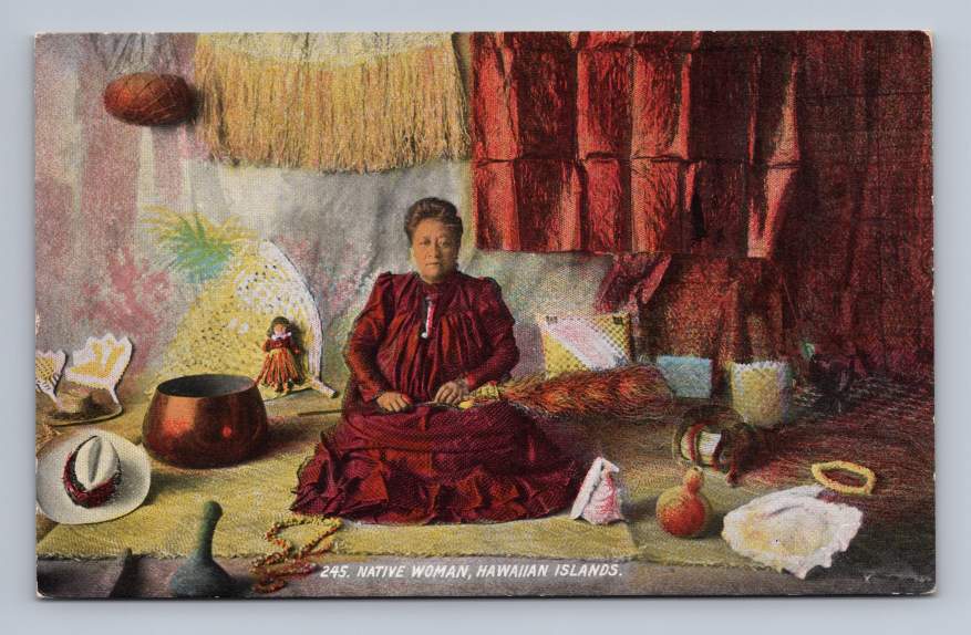 "Native Woman" Antique HAWAII Postcar "Holoku ~ Leipalaoa ~ Kahili ...