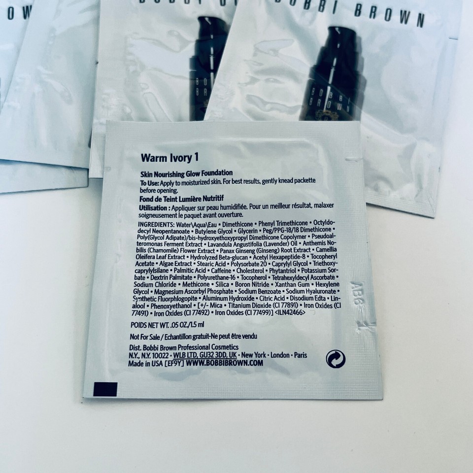 5 X BOBBI BROWN Warm Ivory 1 Skin Nourishing Glow Foundation Packette ...