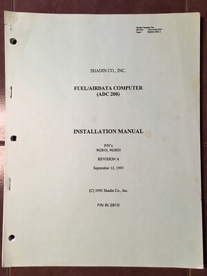 Shadin ADC 200 Fuel/AirData 962810 & 962820 install manual | eBay