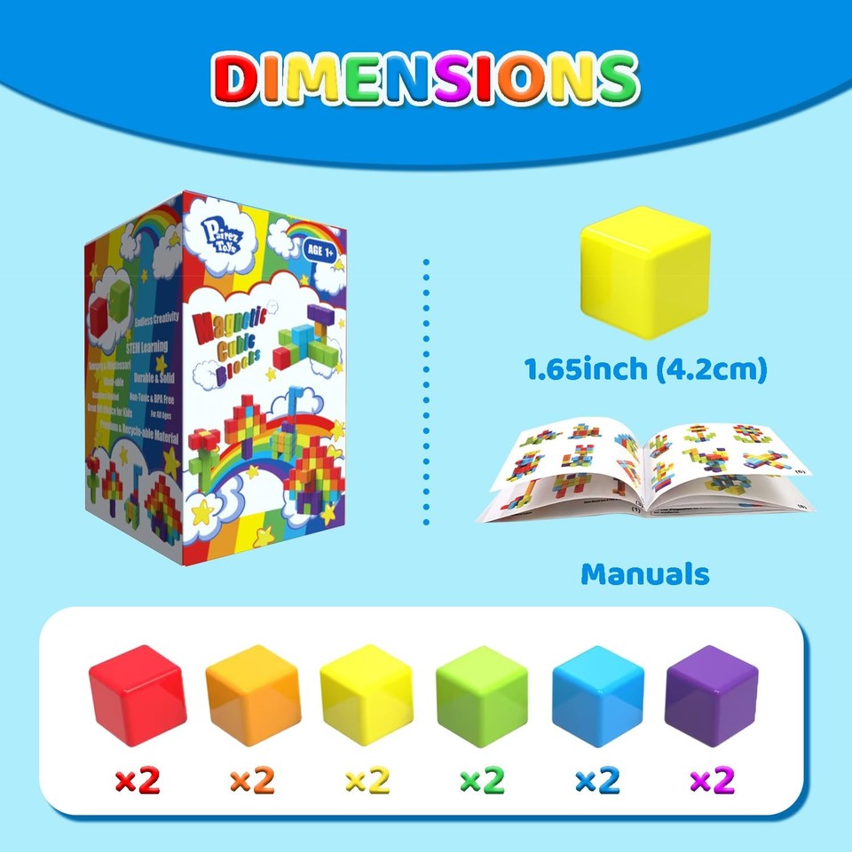 Magnetic Building Blocks Large, 1.65 inch Magnetic Stacking Cubes for ...