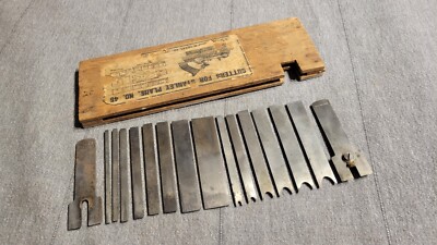 Set of Antique STANLEY No. 45 COMBINATION PLANE IRONS in Original box ...