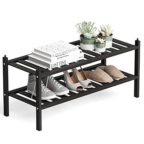 Shoe Rack, 2-Tier Stackable Shoe Shelf Storage Organizer, Shoe Stand ...