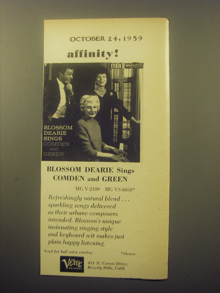 1959 Verve Records Advertisement - Blossom dearie sings comden and ...