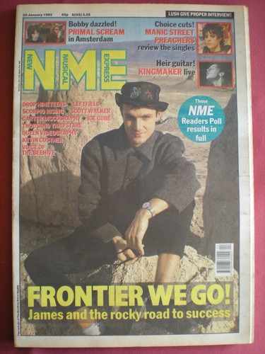 NME 25 JAN 92 - JAMES, ICE CUBE, SCOTT WALKER, PRIMAL SCREAM, LUSH ETC ...