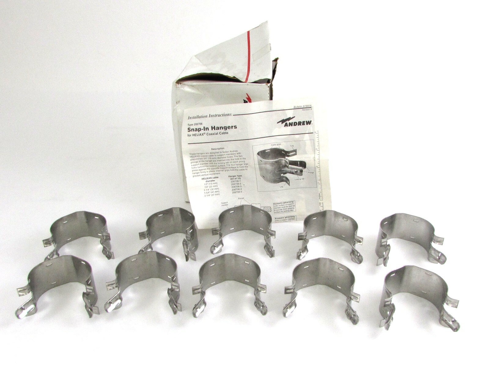 Lot of (10) Andrew Connector Heliax 206706-4 Hangers 1 5/8" Box of 10 ...