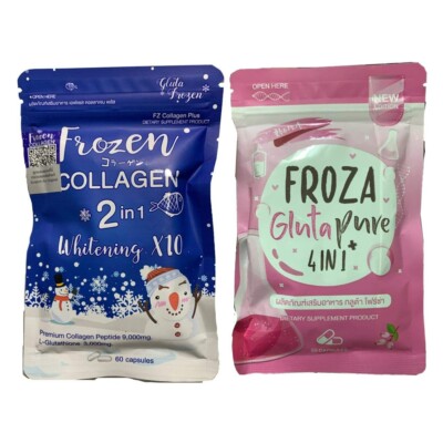 Frozen Collagen 2 in 1 60 Capsules & Froza Gluta Pure 4 in 1 Dietary ...